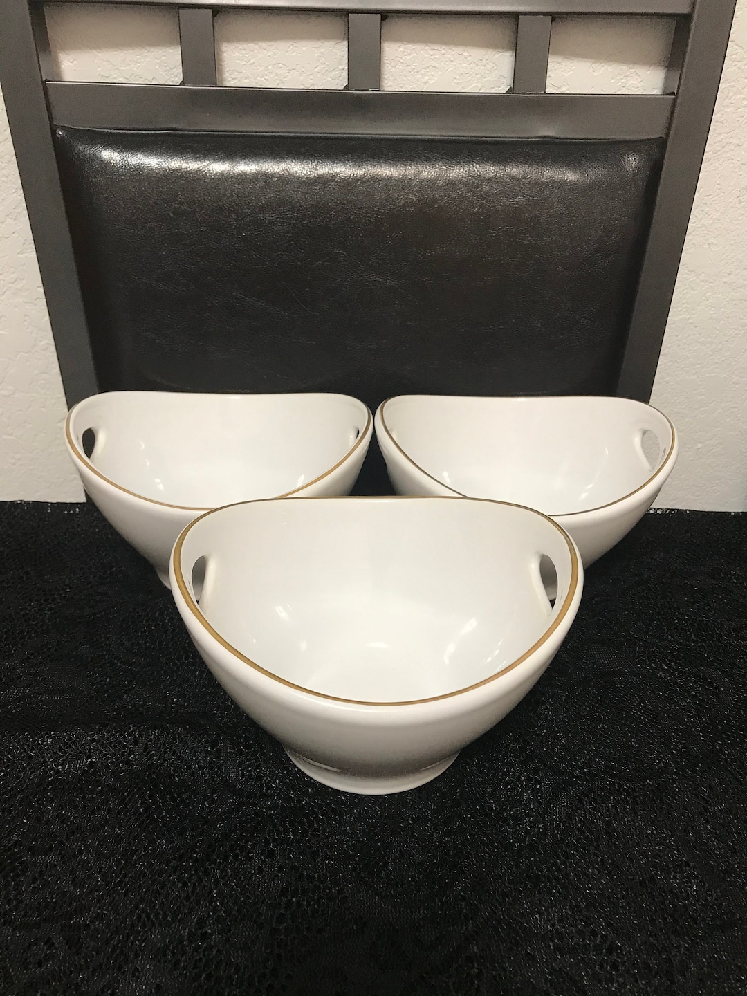 Two Portugal Matceramica Oval Bowls With Handles and Gold Trimming Set ...