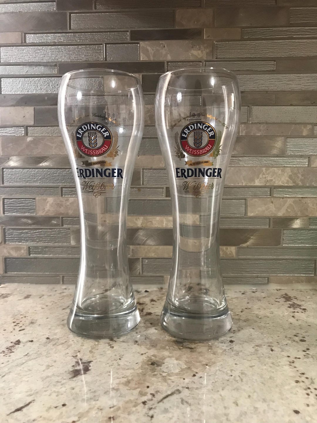 Two German Erdinger Weissbrau Aus Bayern Weibbier Tall Clear Cups ...
