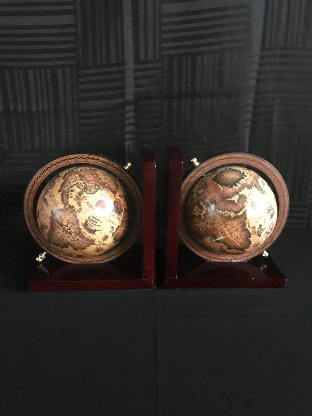 Old Italy World Globe Wooden Bookend Ancient Italian Spinning ...