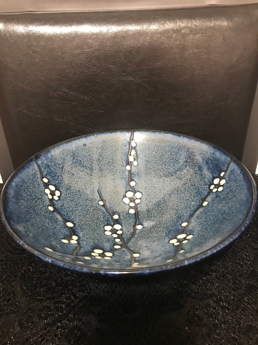Japanese Namako Blossoms Dark Blue Hand Painted Decorative Serving Bowl ...