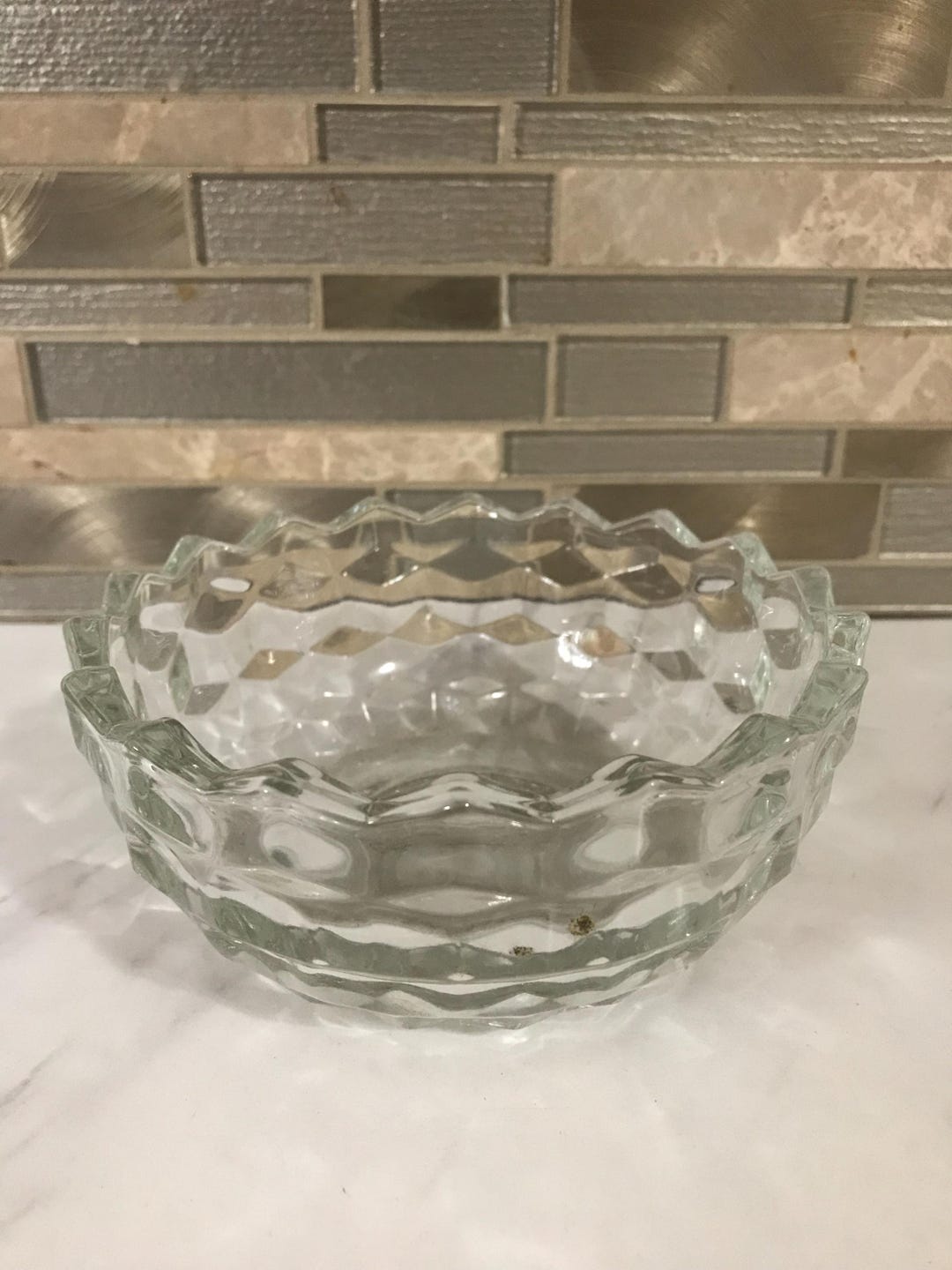 1970 Homco Clear Round Thick Heavy Cube Design Sawtooth Rim Glass Bowl ...
