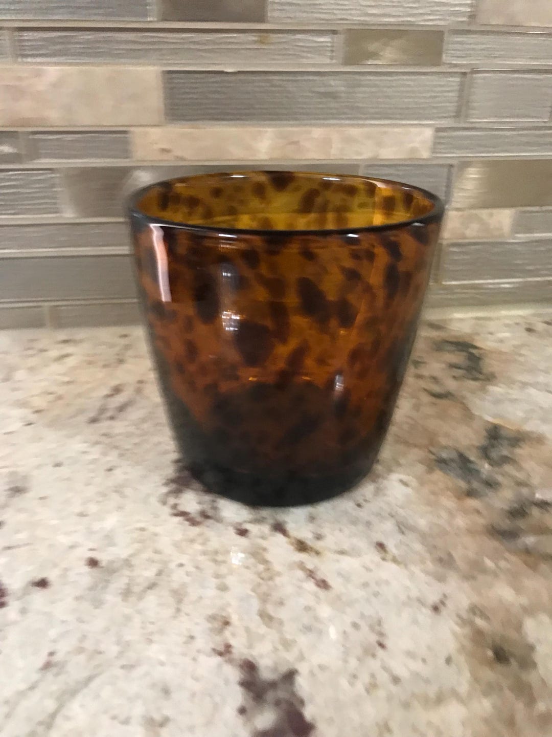 Italian Style Brown Leopard Print Tortoise Shell Glass Candle Holder ...
