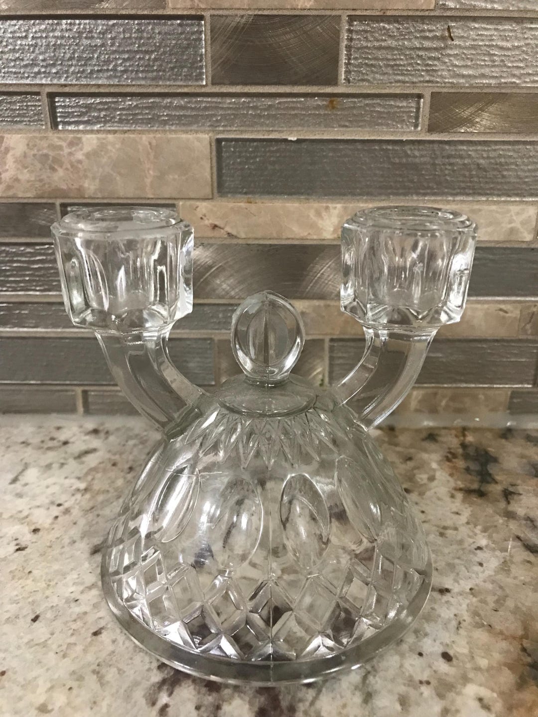 Imperial Thumbprint Diamond Cut Design Double Candlestick Holder Ohio ...