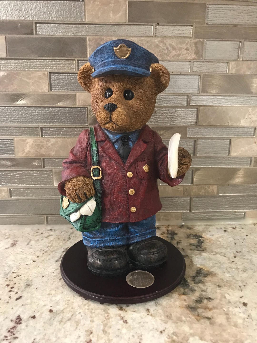 2002 Brown Teddy Bear Mailman Statue 100th Anniversary Mail Carrier ...