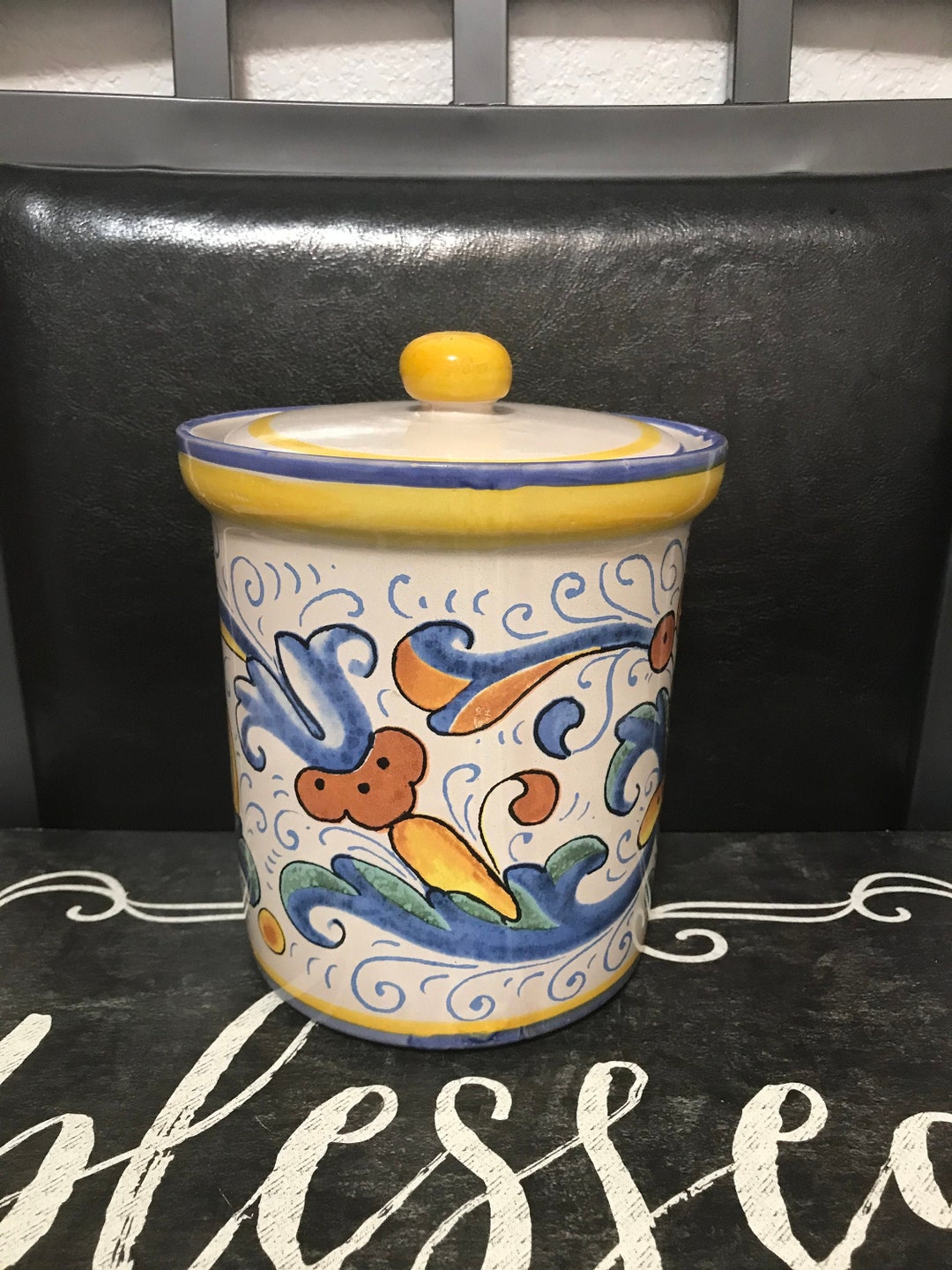 Vintage Italian Hand Painted Ceramic Canister With Lid (made in Italy ...