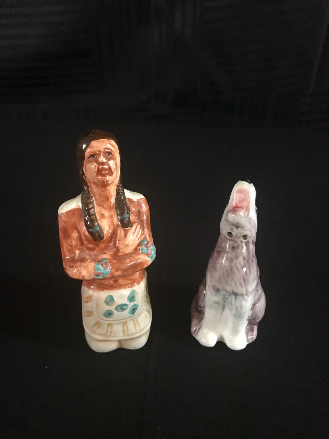 Hand Crafted Native American Indian With Wolf Hand Painted Salt ...