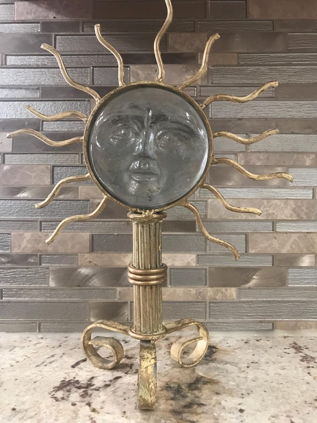 Gold Metal Glass Sun Moon Design With Stand Candle Holder Collectible ...