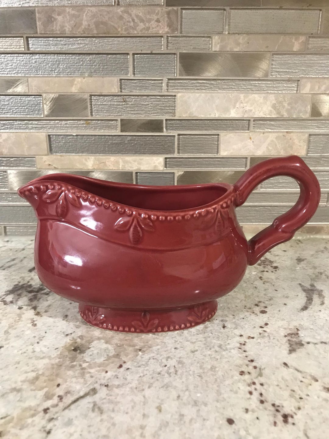 Sorrento Debby Segura Beautiful Burgundy Gravy Boat Dot Leaf Embossed ...