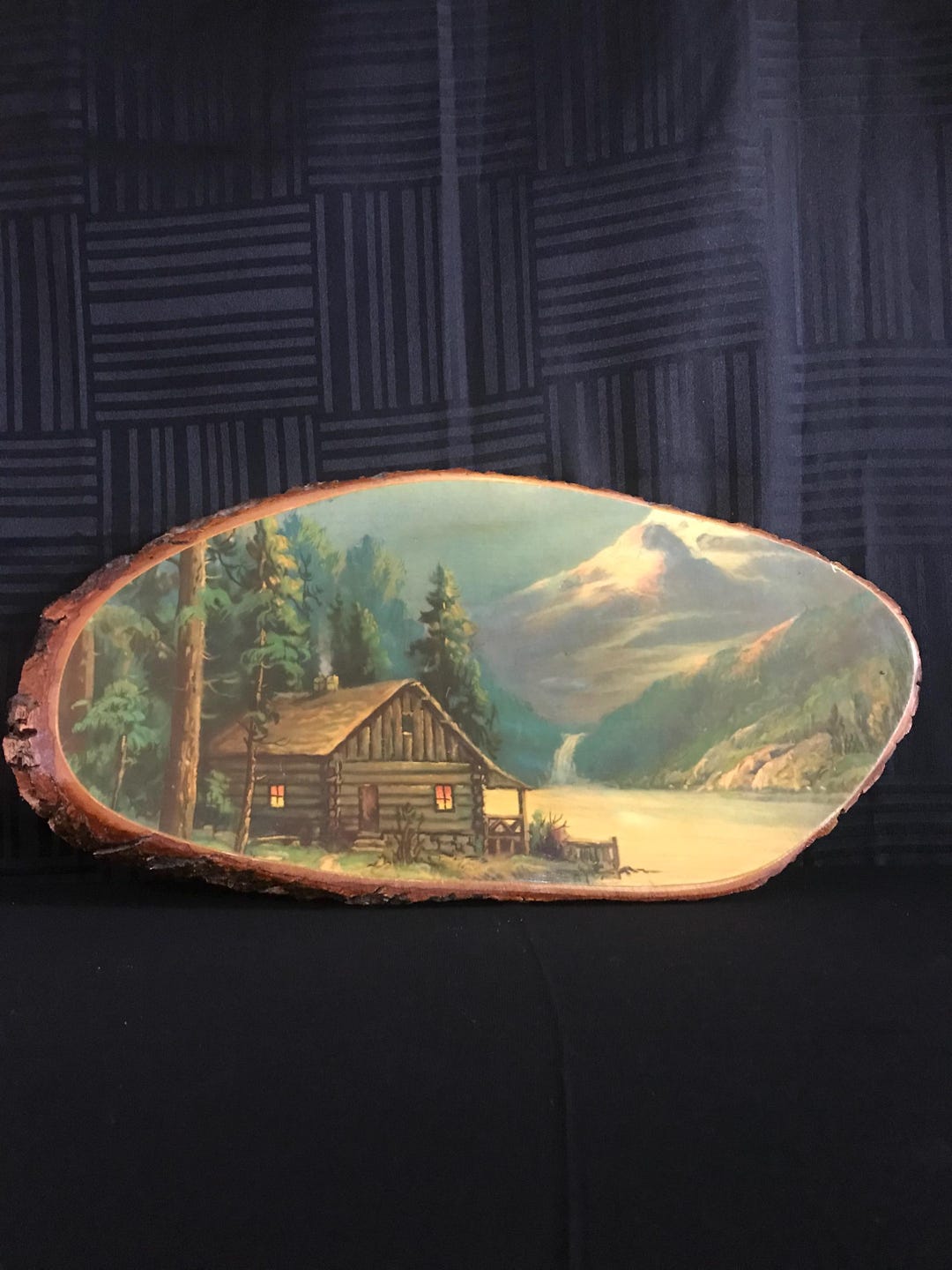 Handmade Wooden Wilderness Cabin by the Lake Mountain Hand Painted Wall ...