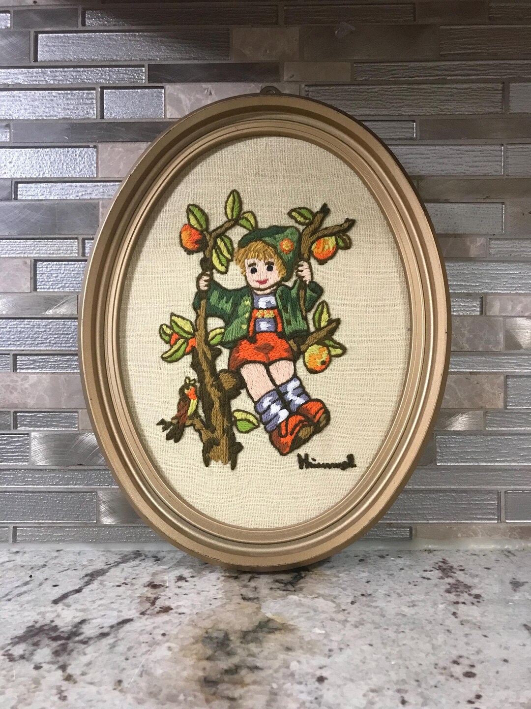 1970 Goebel Hummel Young Blonde Boy Embroidery Stitching Needlepoint ...