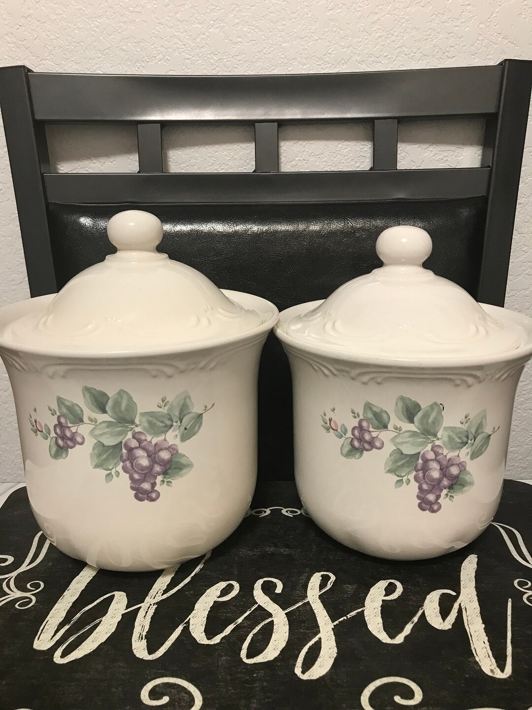 Vintage Two Pfaltzgraff Grapevine Stoneware Canister Storage Jar ...