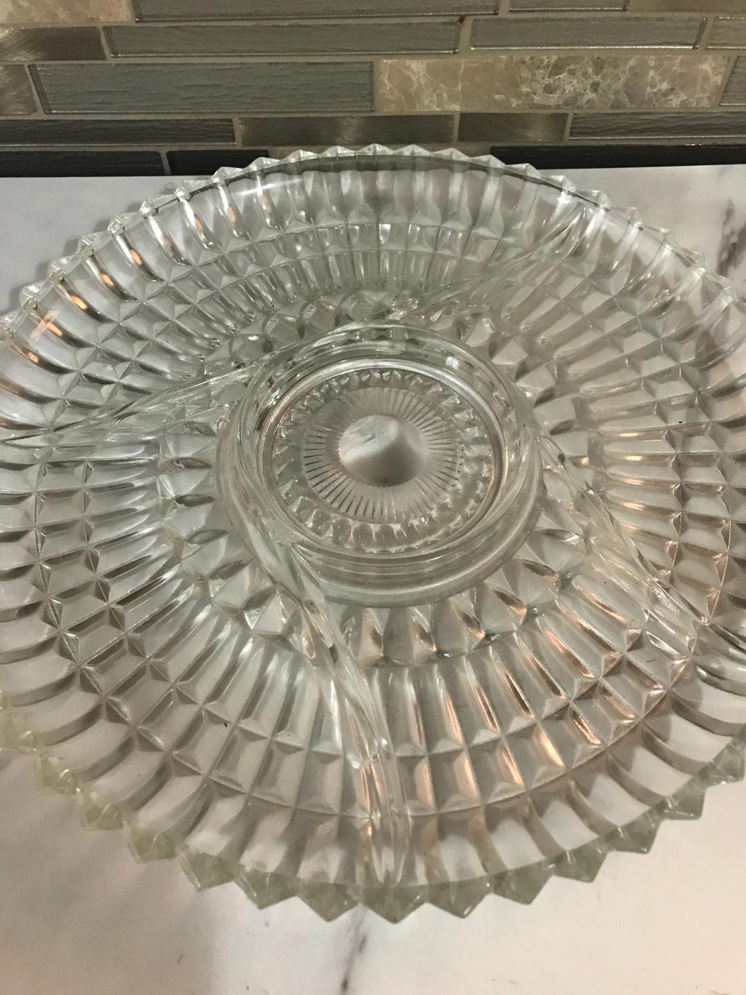 Kromex Five Section Thick Heavy Glass Serving Platter Round Fruit ...