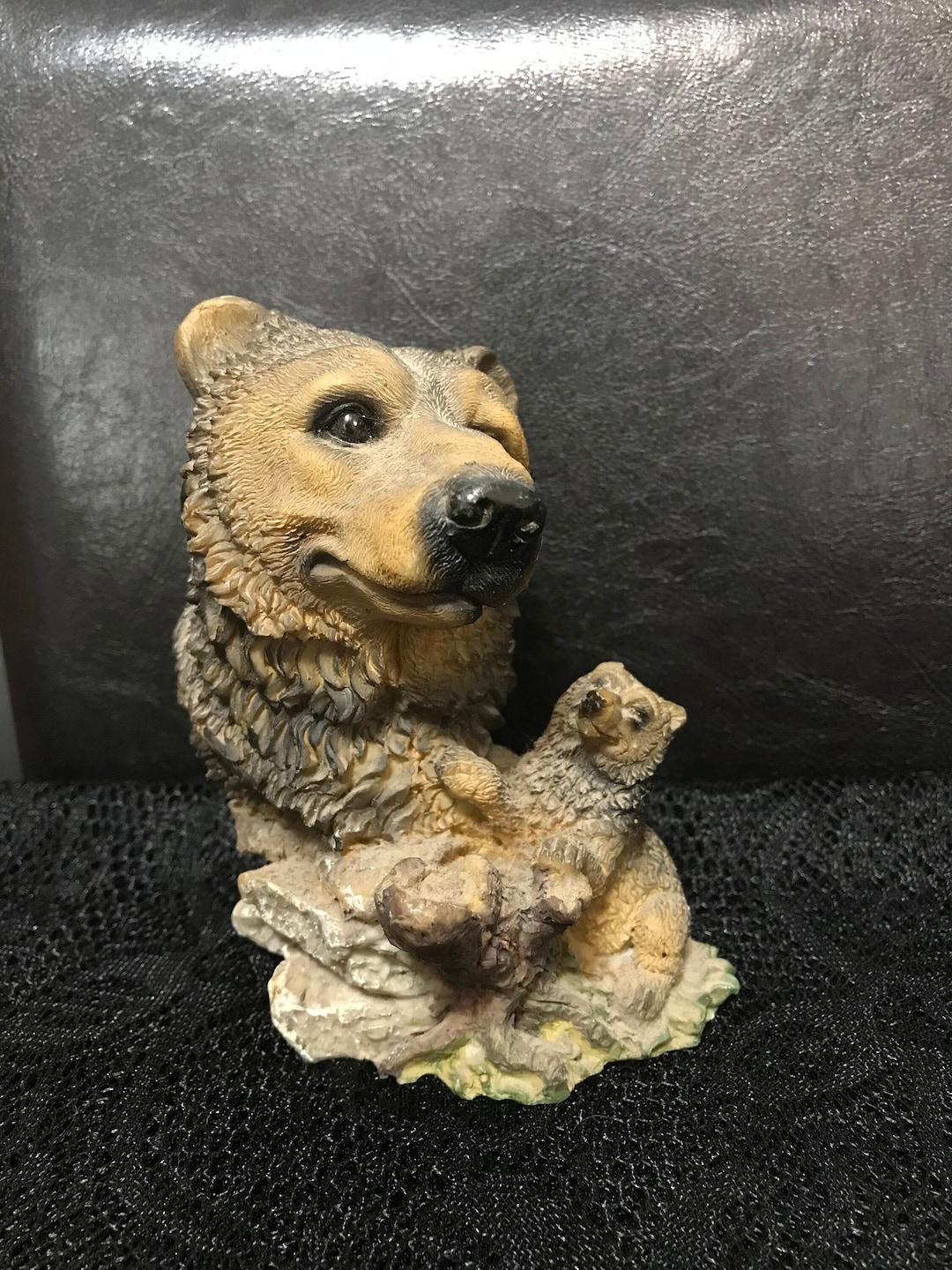 Brown Grizzly Bear & Cub Statue Display Rare Model Sculpture Figurine ...