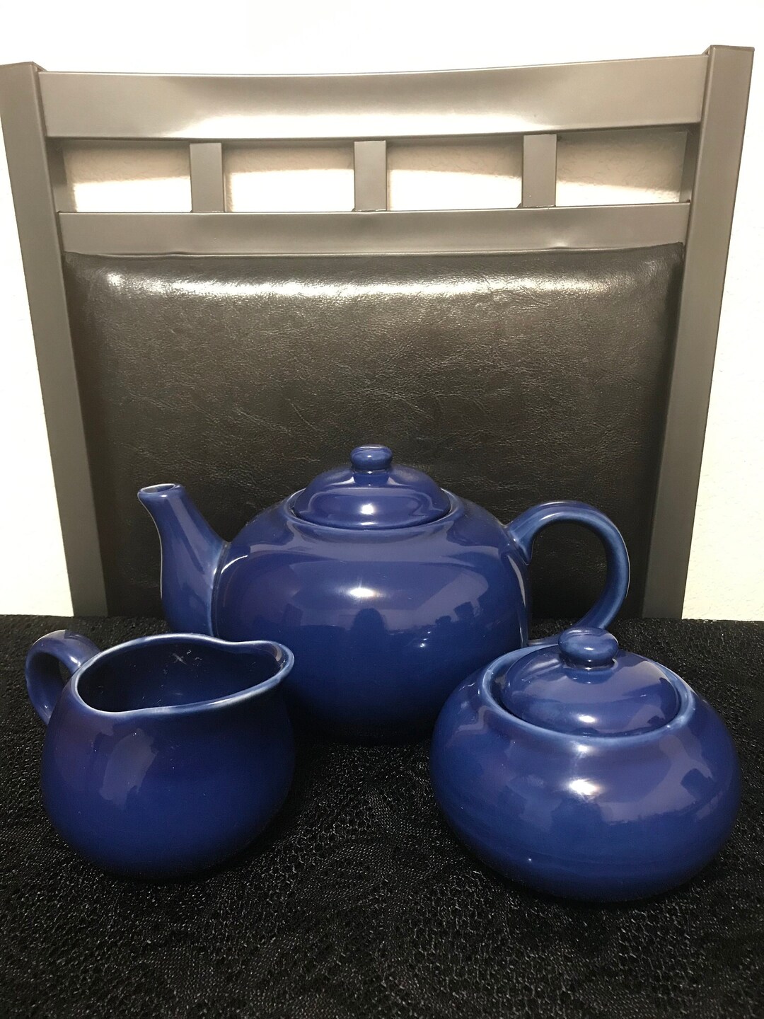 Vintage Himark Blue Ceramic Large Teapot Sugar Bowl and Creamer (set of ...