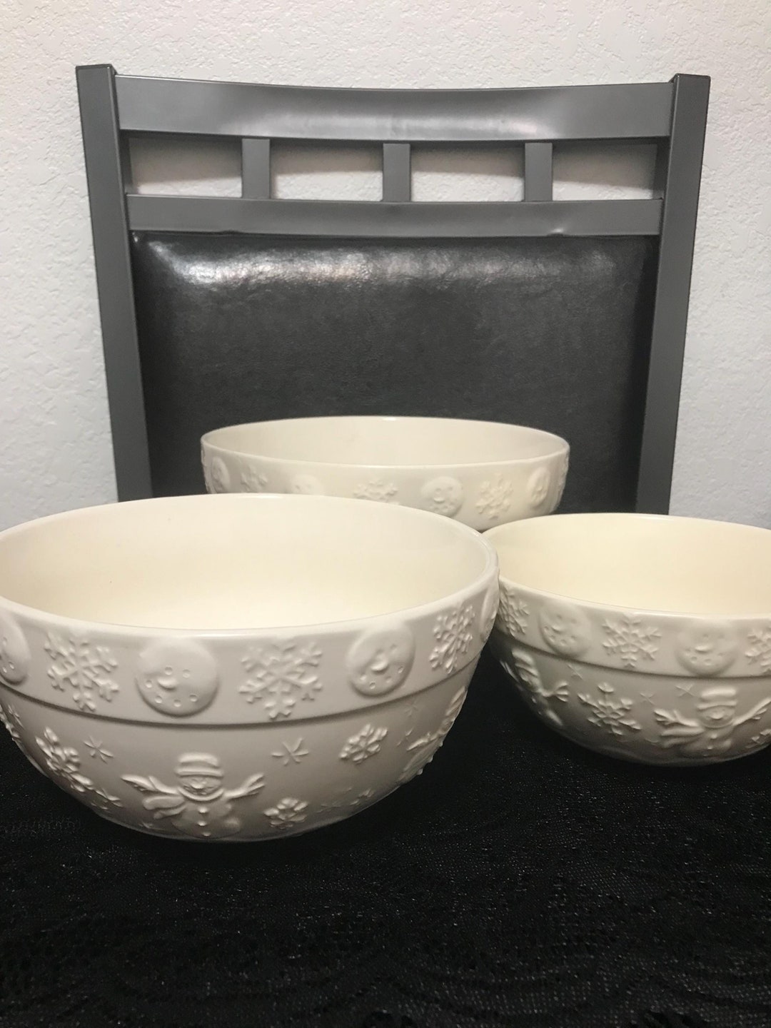 Three off White Christmas Holiday Winter Snowman Snowflake Ceramic ...