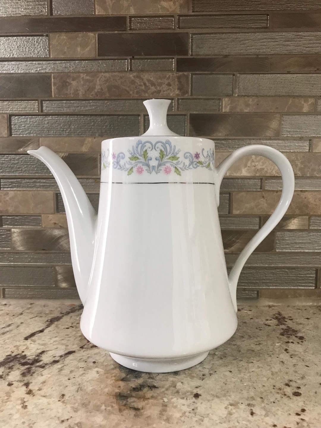 Crown Ming Fine China Jian Shiang Floral Pink Blue Design Silver ...