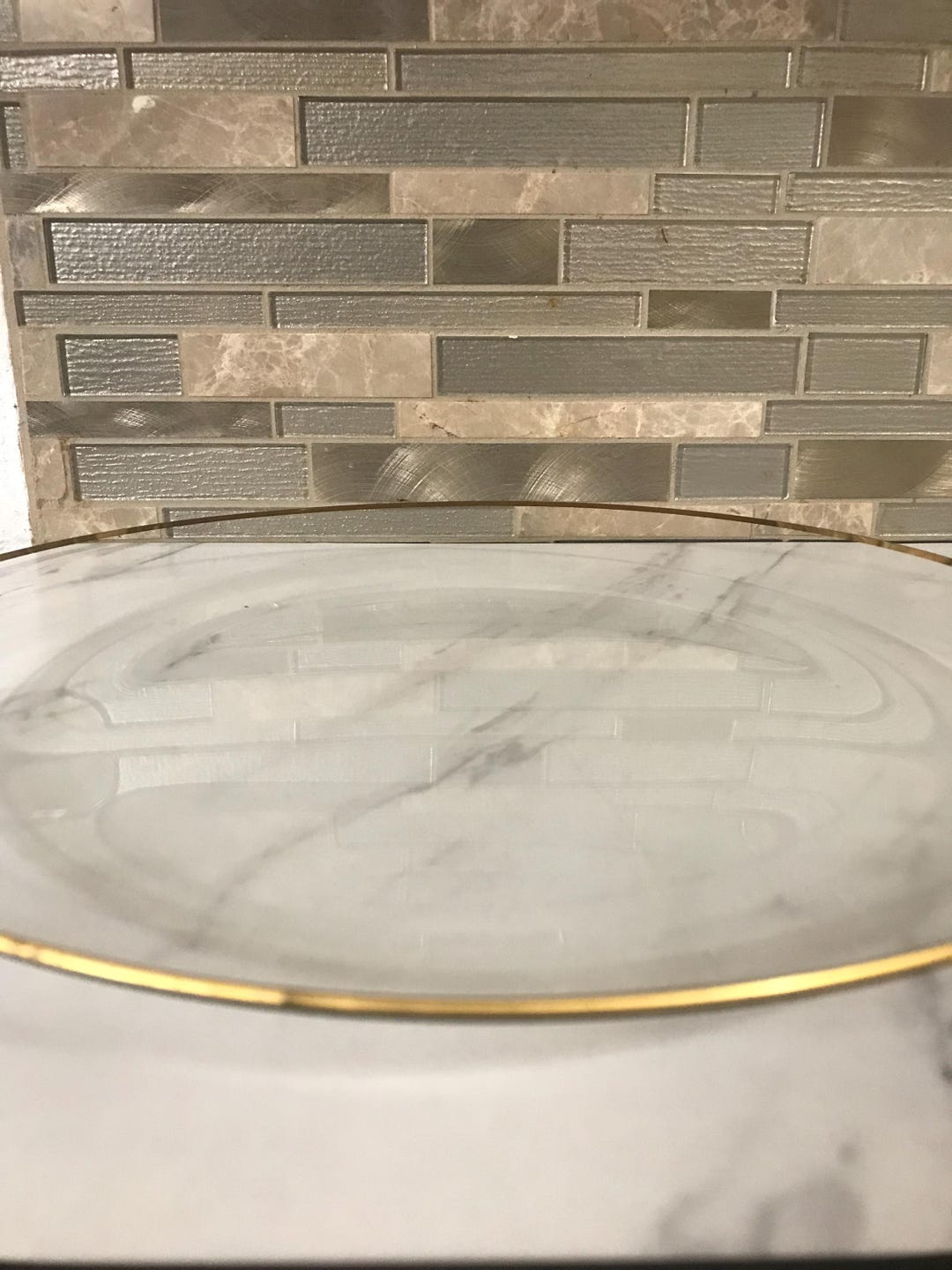 Clear Glass Large Gold Trim Round Serving Platter Tray Plate (12 Inches ...