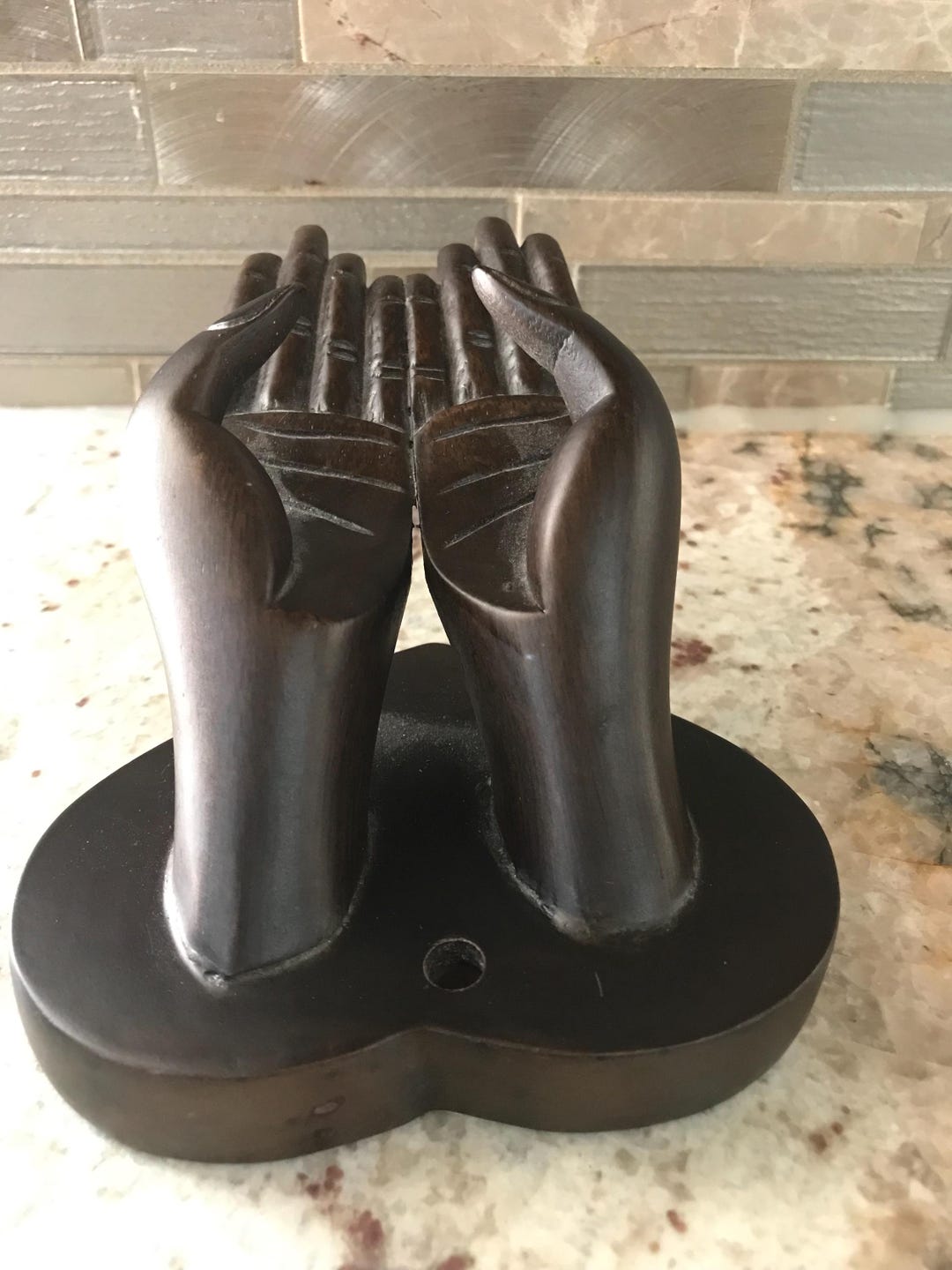 Religious Ebony Brown Wood Carved Open Hands Sculpture Figurine ...