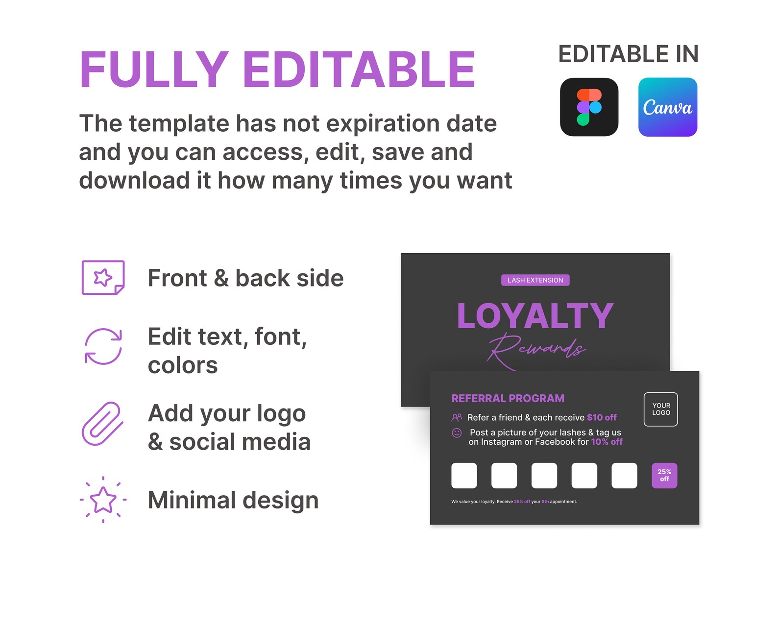 Eyelash Extension Loyalty Card PDF, PNG Canva & Figma Links Easy to Use Digital Files for ...