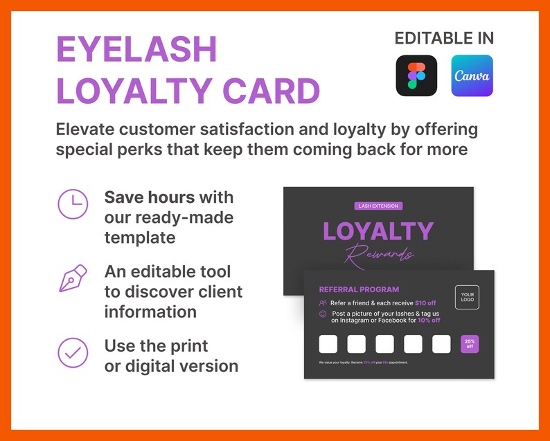 Eyelash Extension Loyalty Card PDF, PNG Canva & Figma Links Easy to Use ...