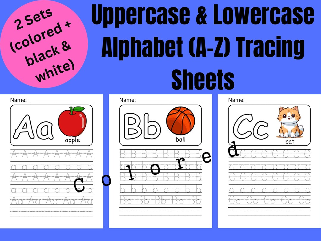 Uppercase & Lowercase Alphabet A-Z Tracing Worksheets Letter Formation ...