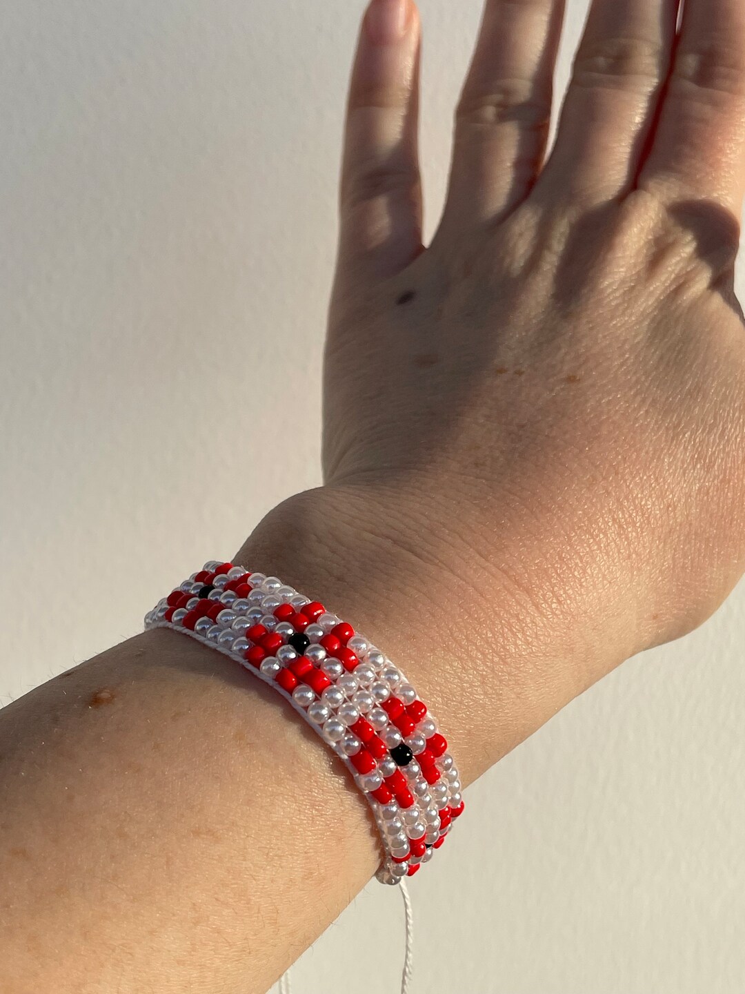 Beaded Loom Bracelet Red and White Traditional Pattern Romanian ...
