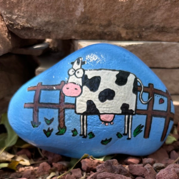 Painted Cow on Rock - Etsy