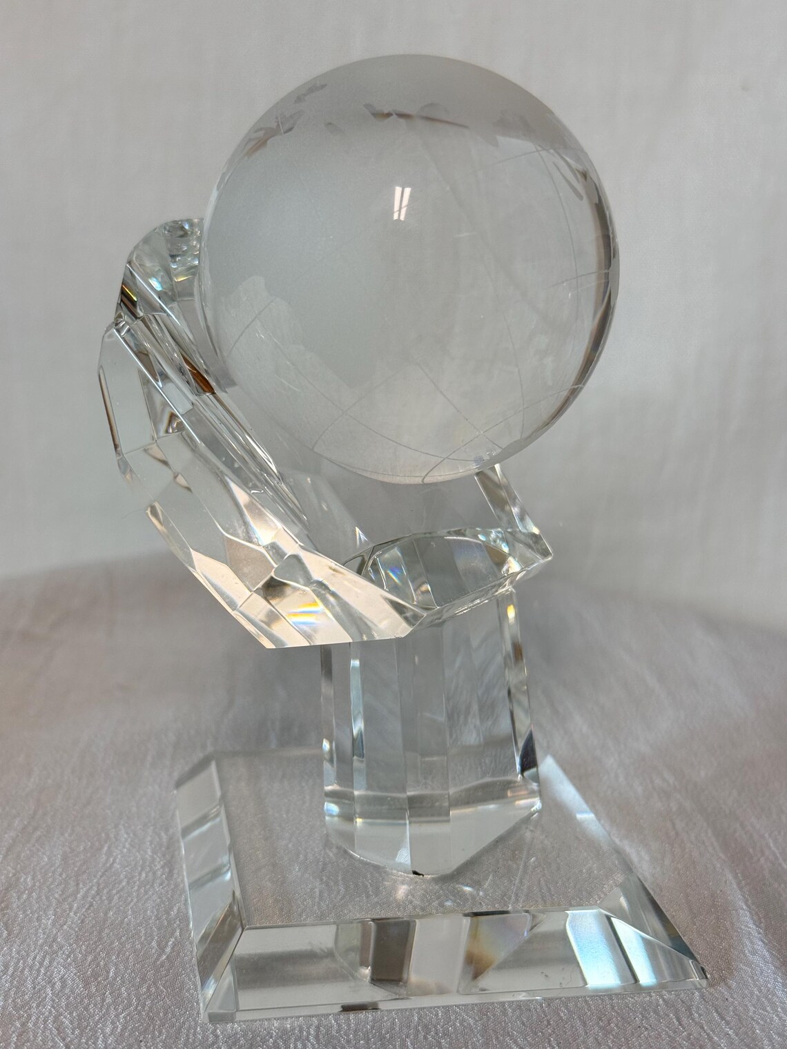 Chinese Crystal Hand-etched World Globe Large Rotating Orb in Hand MCM ...