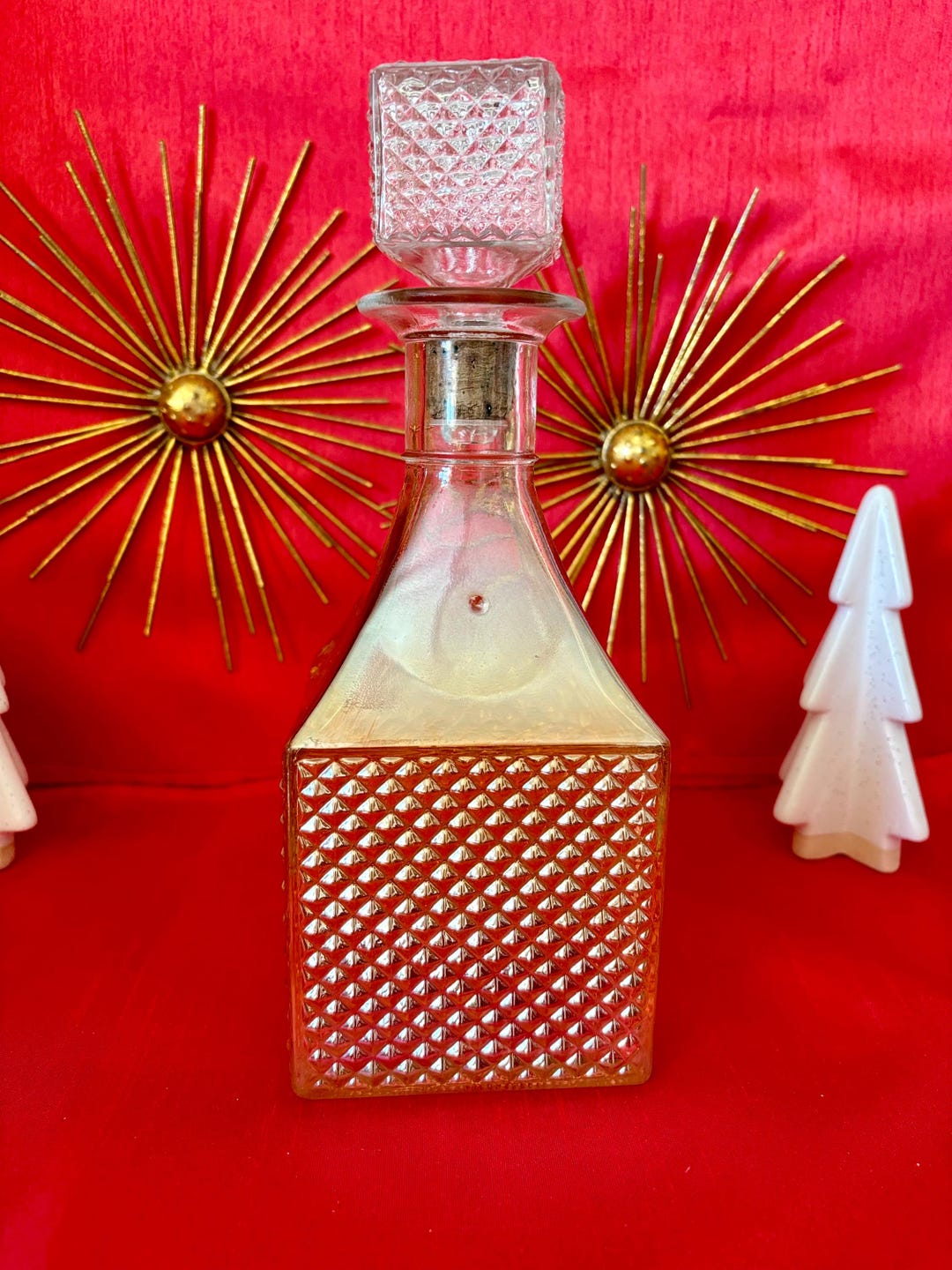 Rare Vintage Old Forester Carnival Glass MCM Marigold Diamond Point ...