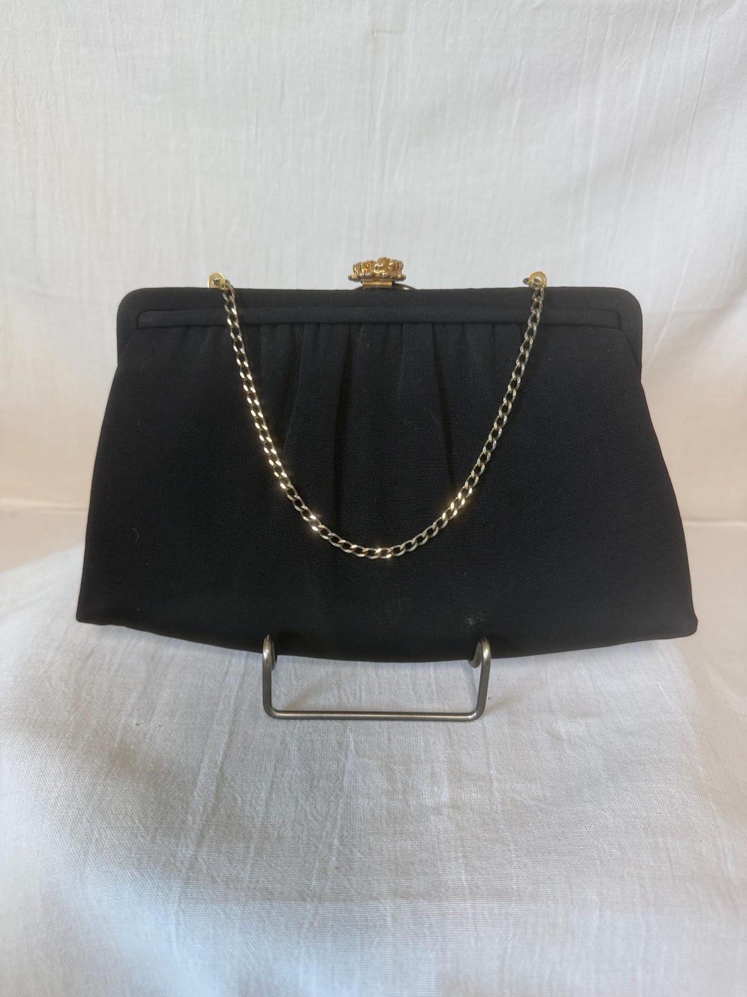 MCM After Five Little Black Purse With Gold Rose and Rhinestone Closure ...