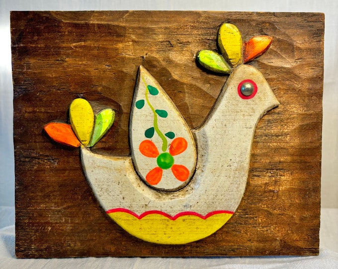 Fancy Hand Carved Wooden Chicken Picture Wall Art Farmhouse Art Deco ...