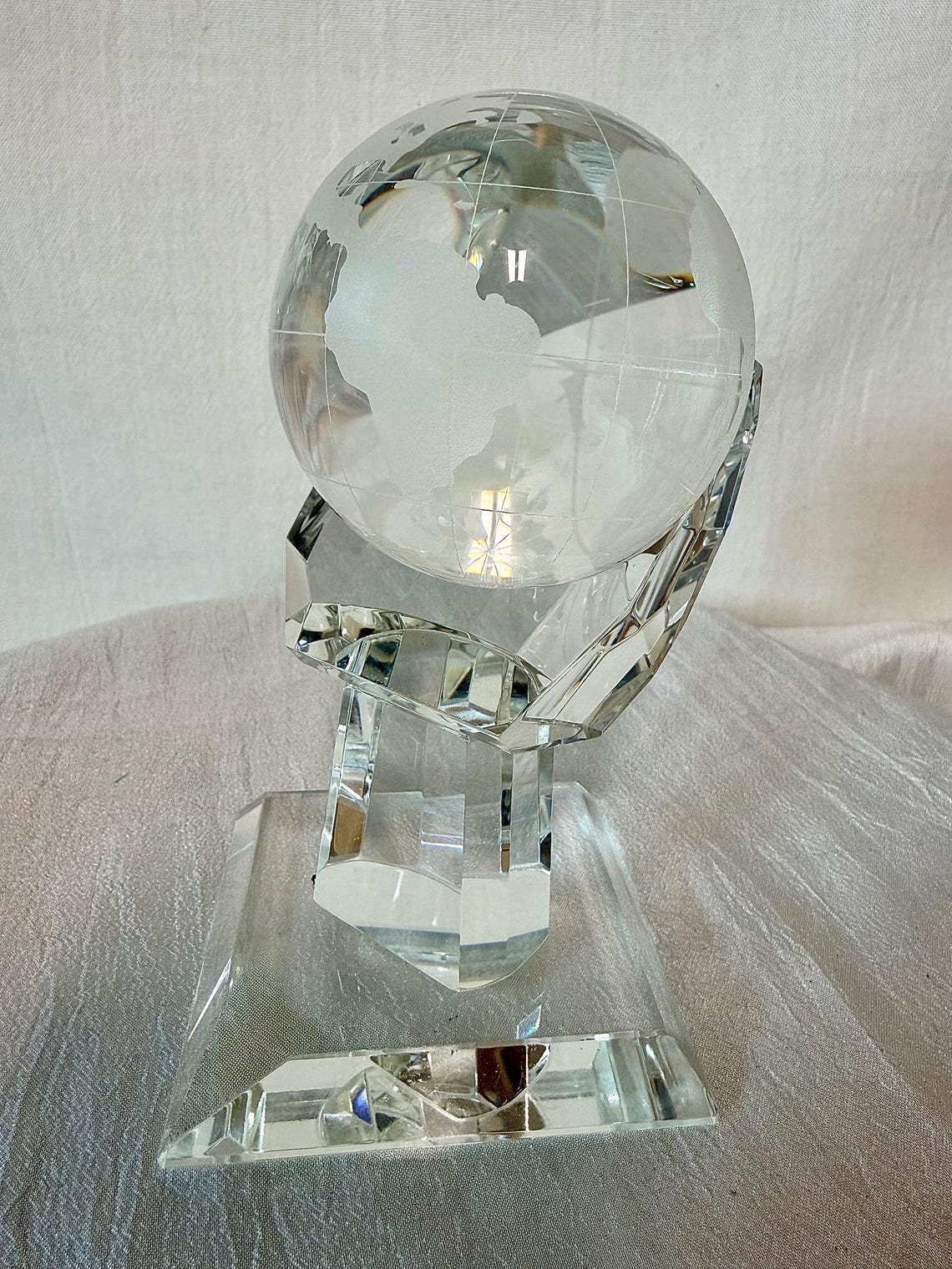 Chinese Crystal Hand-etched World Globe Large Rotating Orb in Hand MCM ...