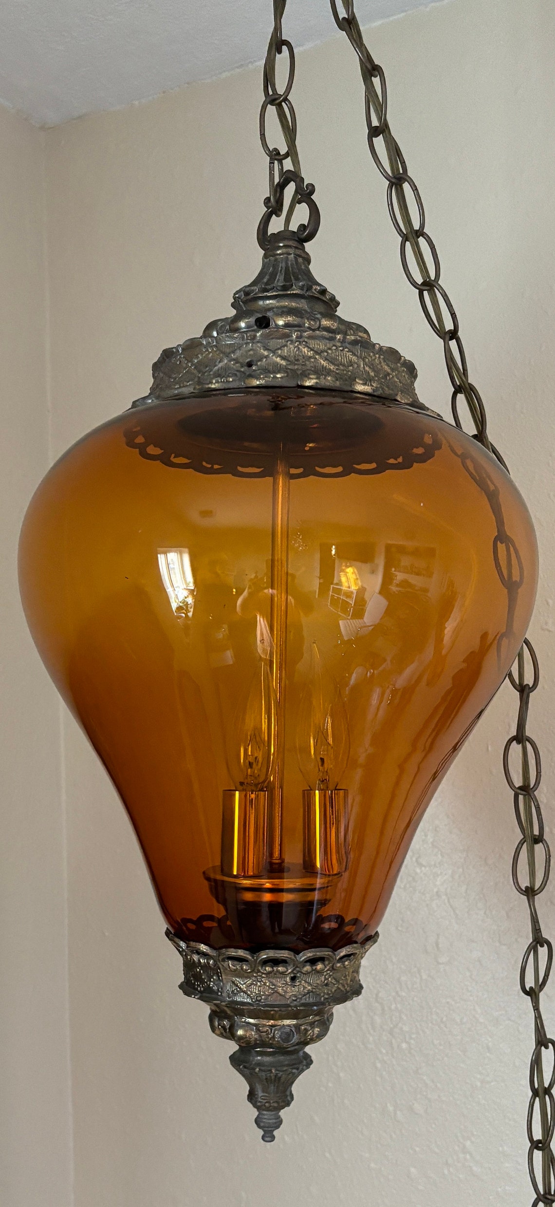 Amber MCM Vintage Hanging Pendant Light Large 1970s - Etsy