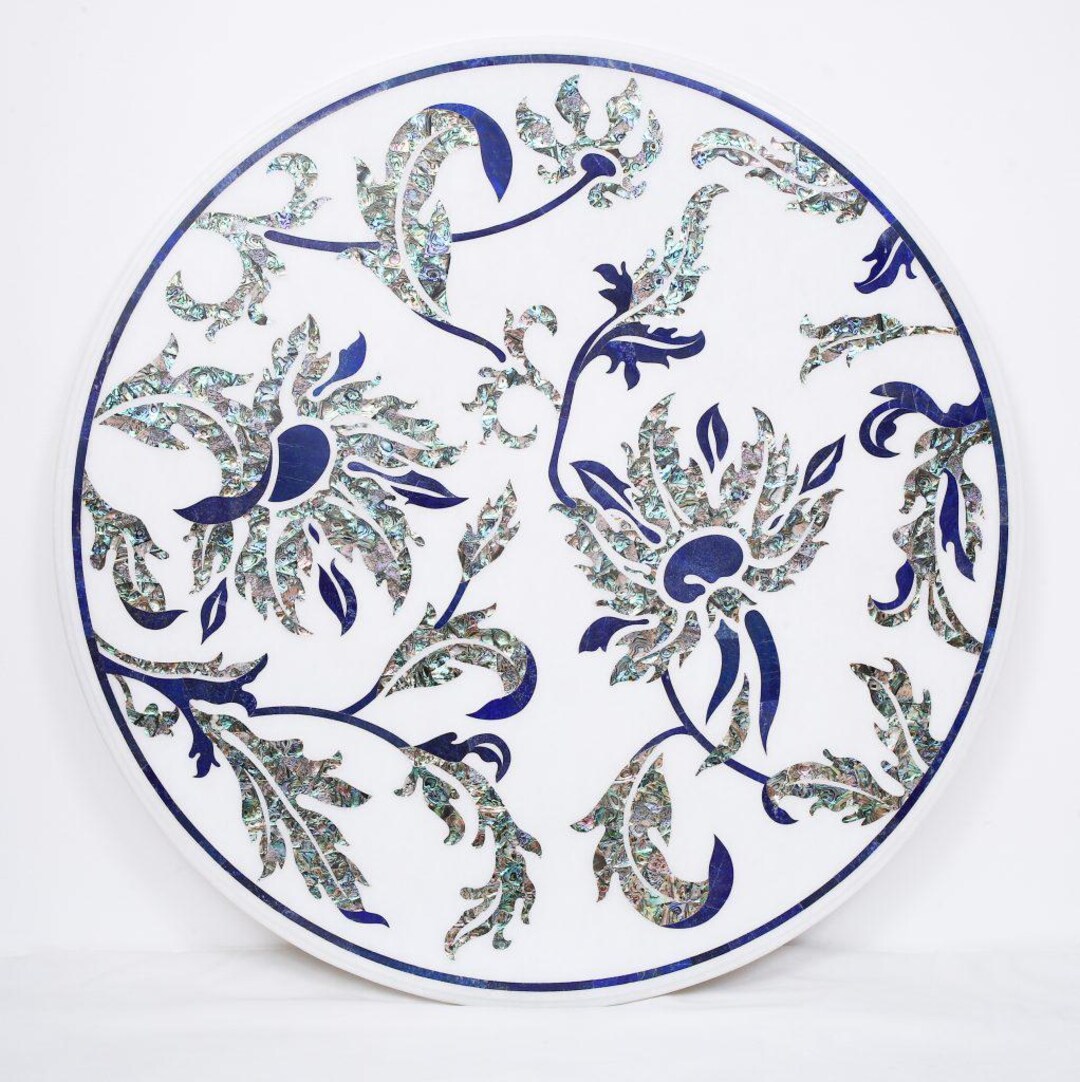 White Marble Coffee Table Top for Home Decoration Inlaid With Blue ...