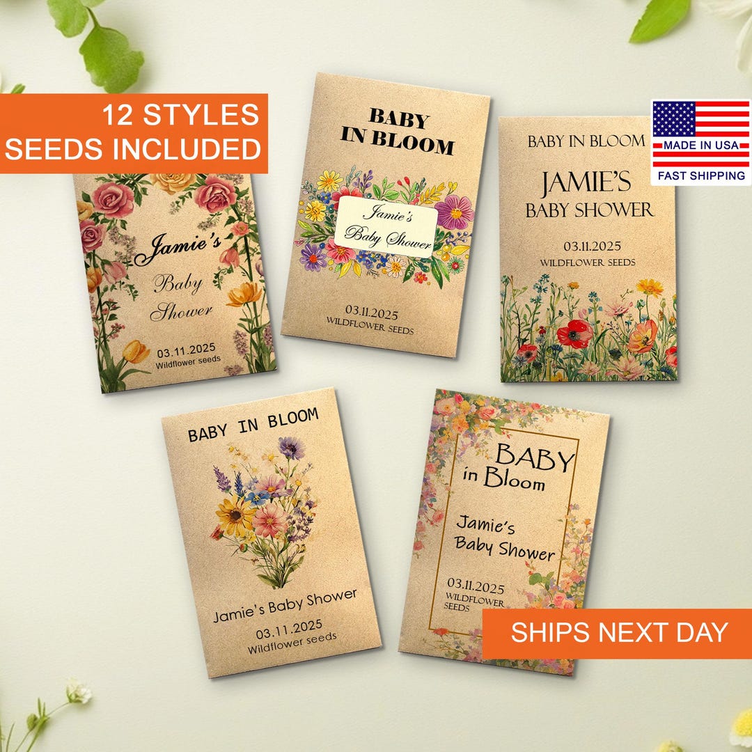 Set of 50 Seed Packets Favors, Christmas Baby Shower Wildflower Seed ...