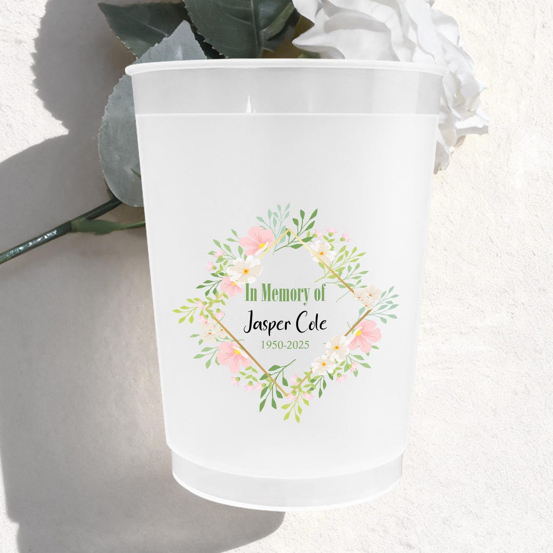 RUSH Reusable Memorial Favors, Custom Frosted Cups for Funeral ...