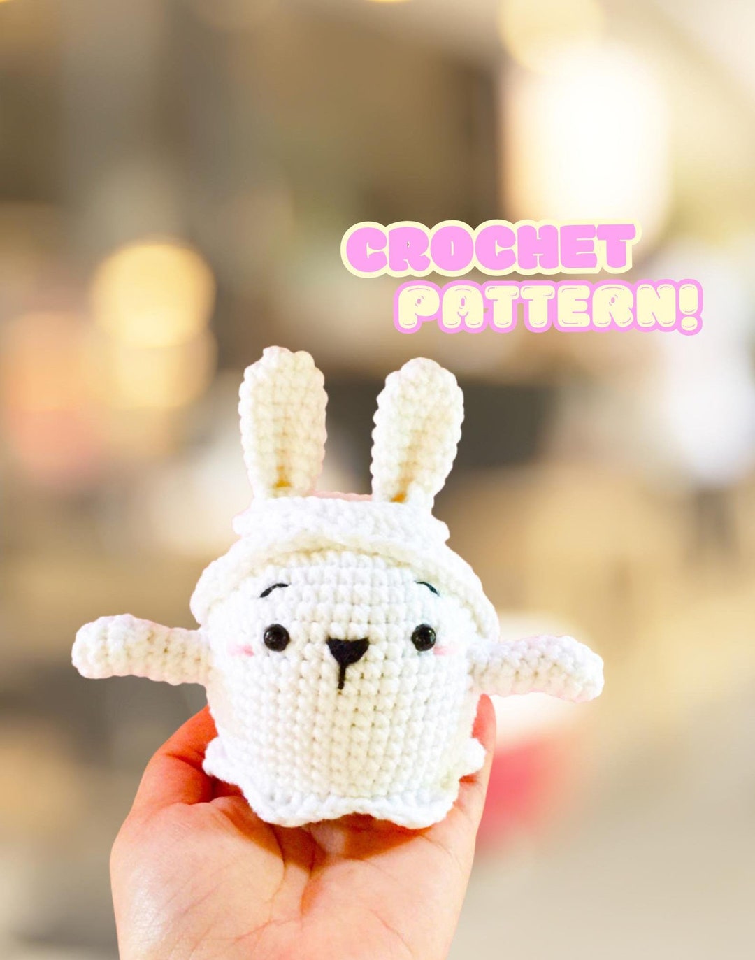 Crochet White Bunny Pattern Instruction Stuffed Rabbit Amigurumi Cute ...
