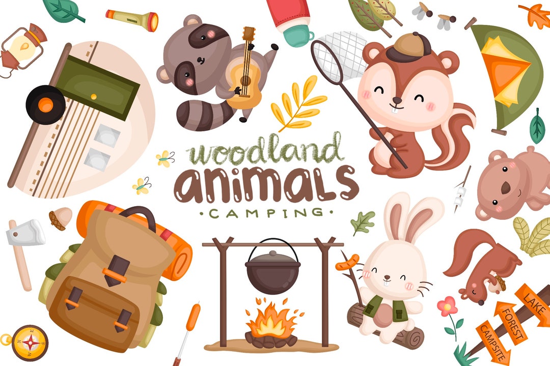 Animals Camping Clipart Rabbit Clip Art Instant Download Squirrel Clip ...