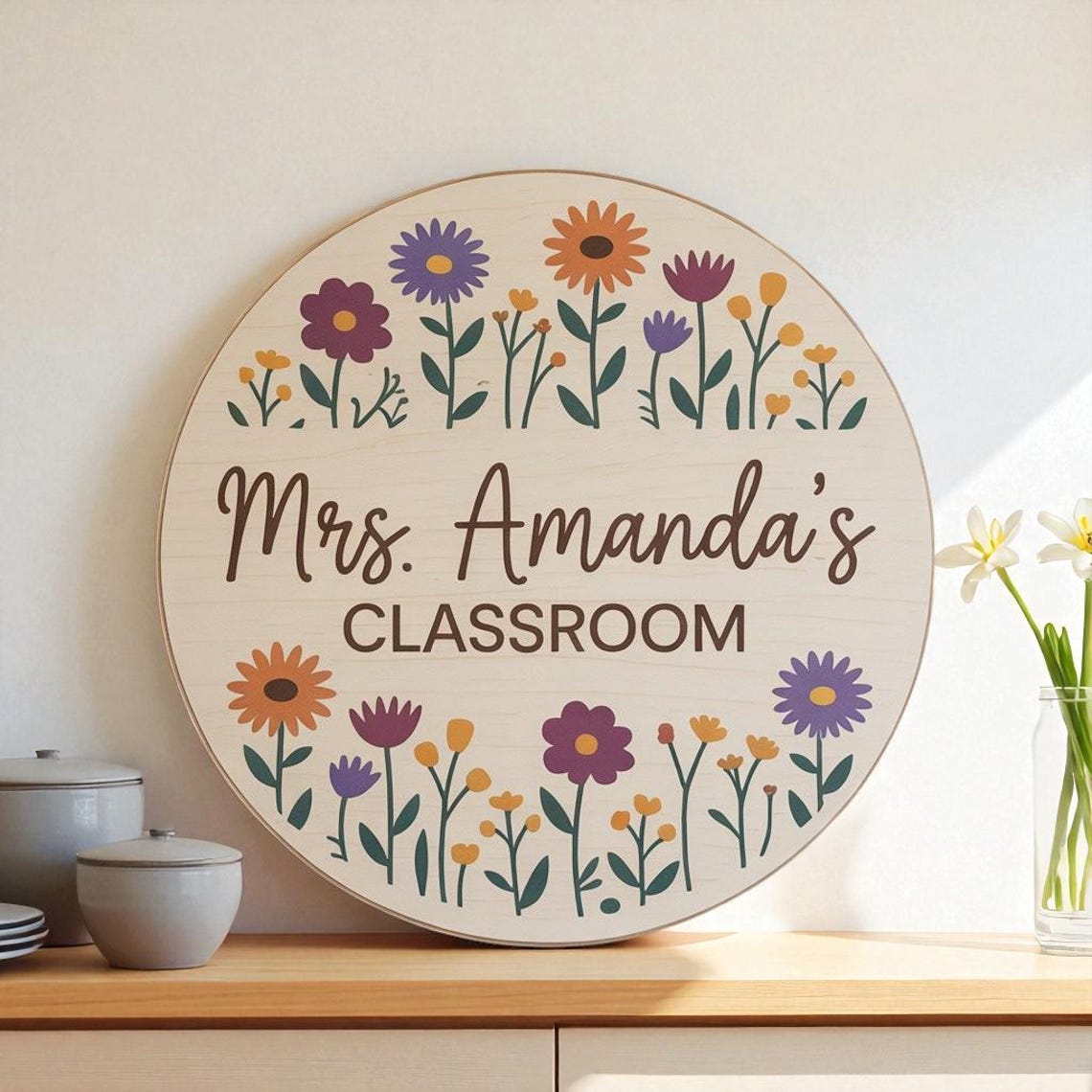 Personalized Floral Teacher Door Sign: Custom Wood Classroom Decor - Etsy