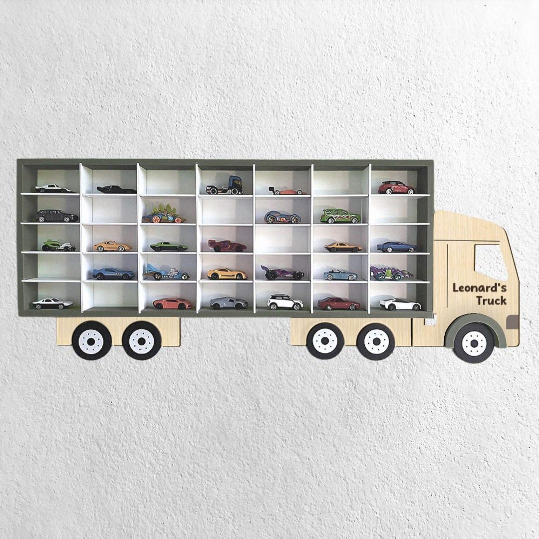 Truck Car Toy Shelf Storage for Hot Wheels Car, Wooden Car Shelf ...