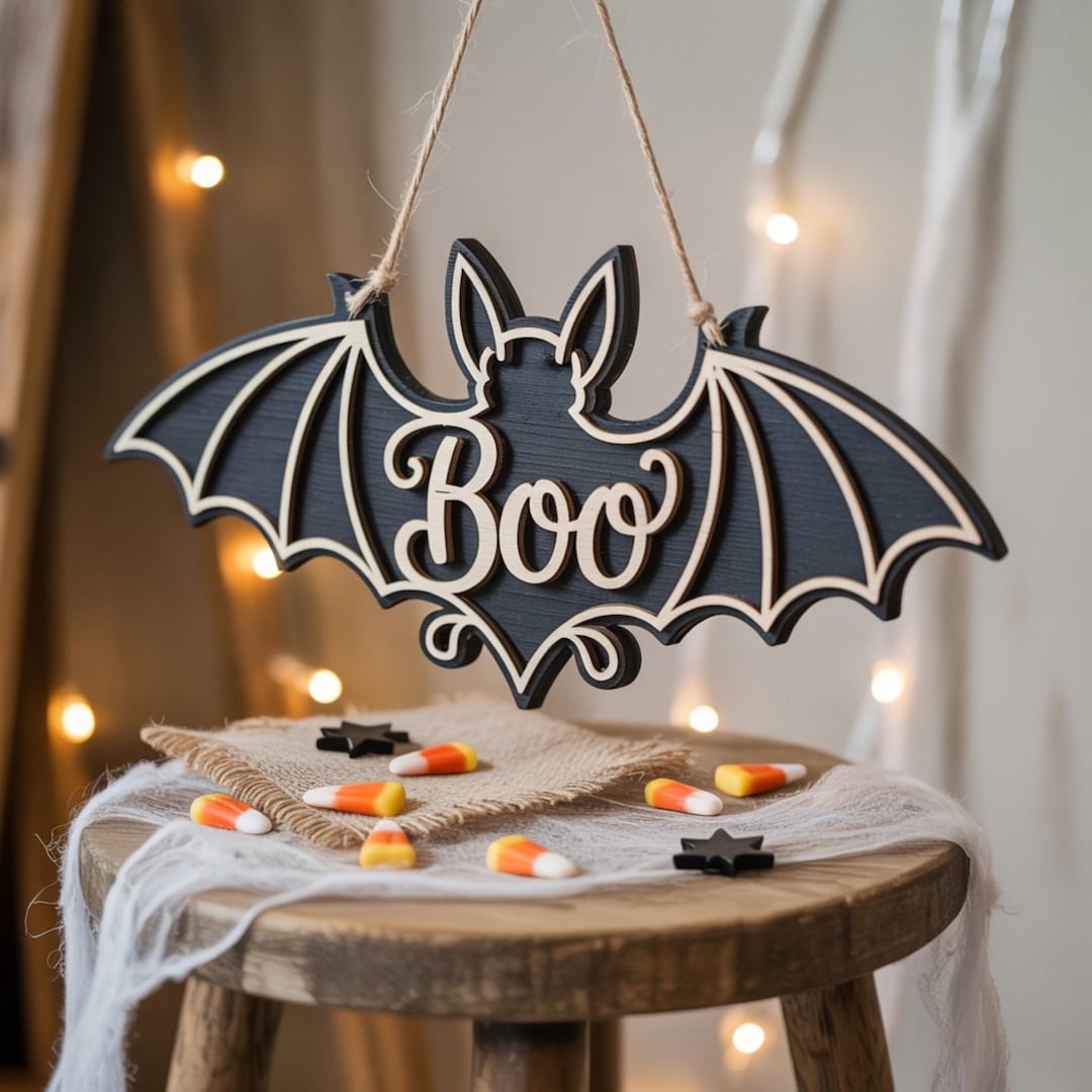 Personalized Halloween Bat Door Hanger: Spooky Wood Decor - Etsy