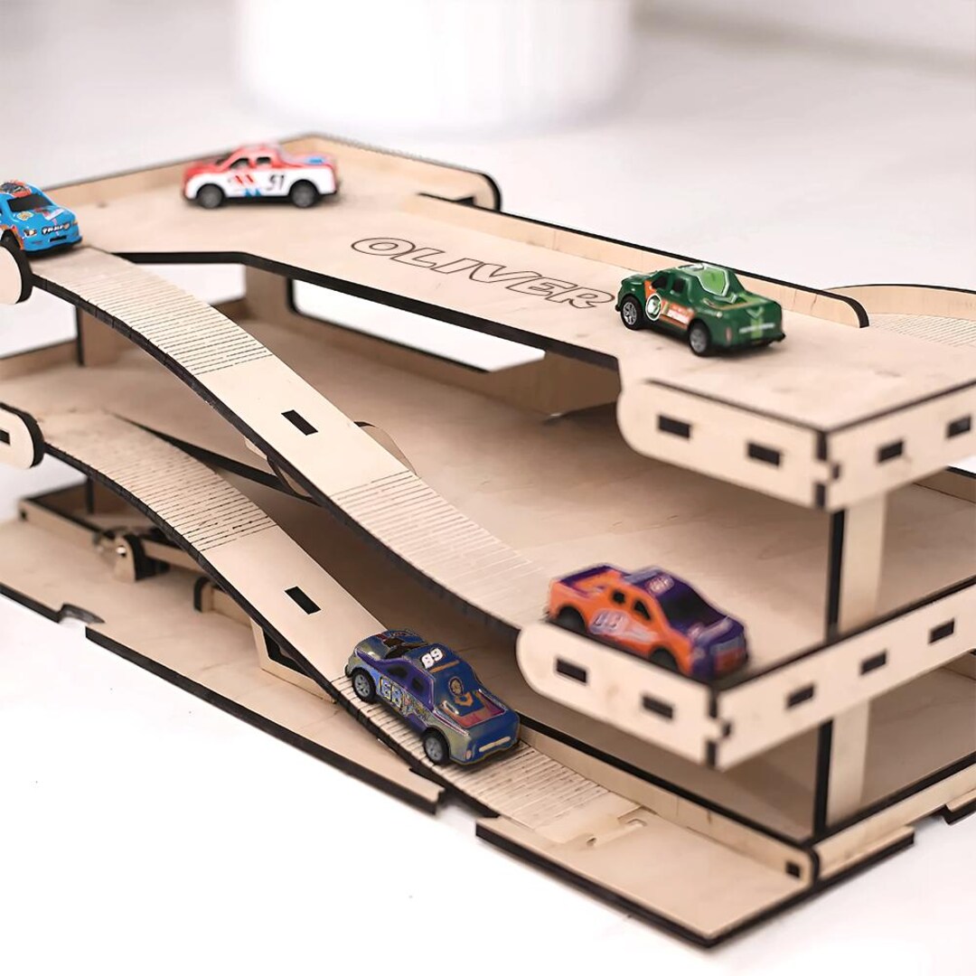 Wooden Toy Car Parking, Toy Cars Storage, Multi-floor With Ramp ...