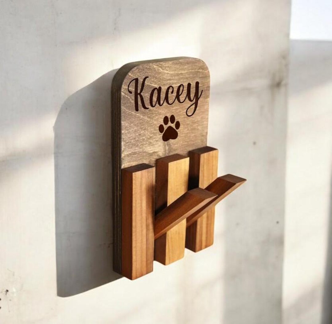 Personalised Dog Lead Holder, Wooden Dog Leash Hanger, Pet Leash Hook ...