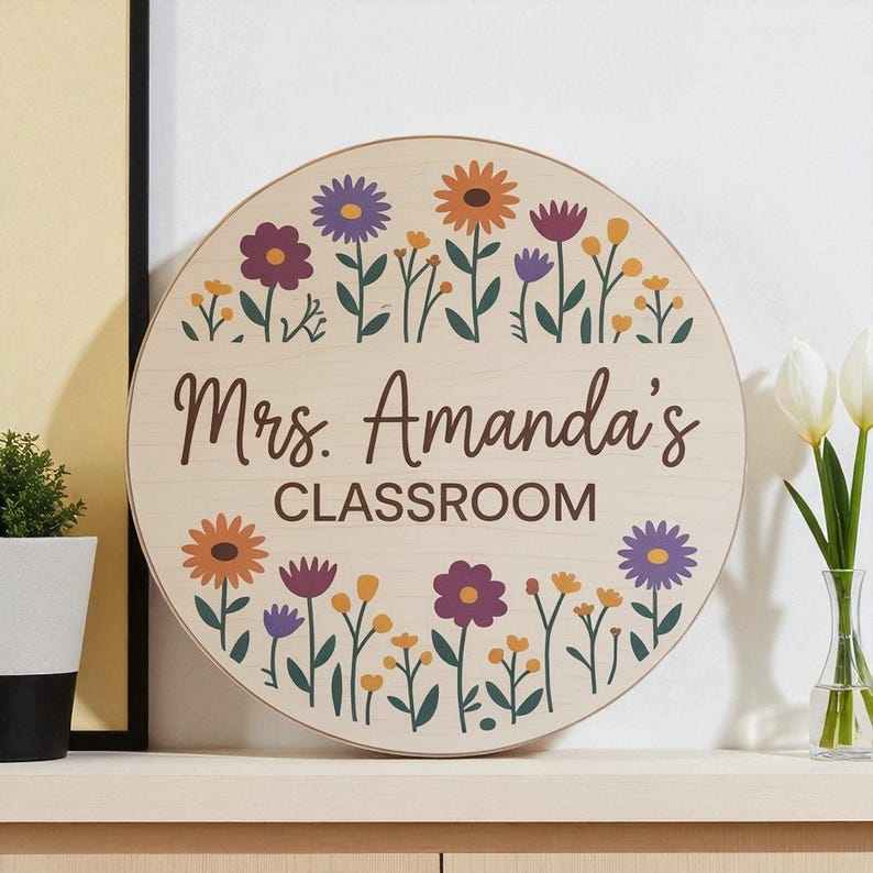 Personalized Floral Teacher Door Sign: Custom Wood Classroom Decor - Etsy