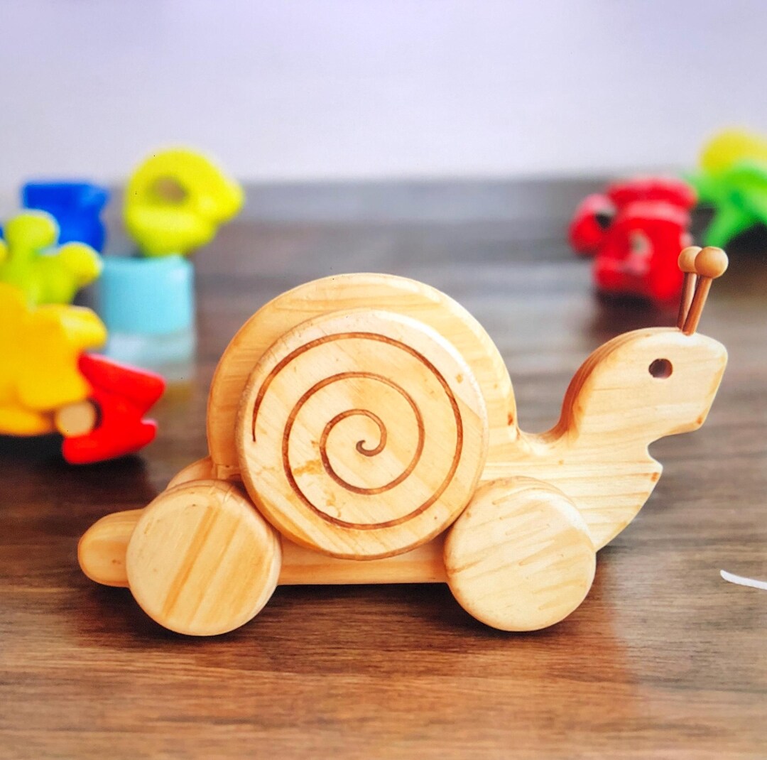 Snail Pull and Push Wooden Toy,slow Steady Wins the Race,1st Birthday ...