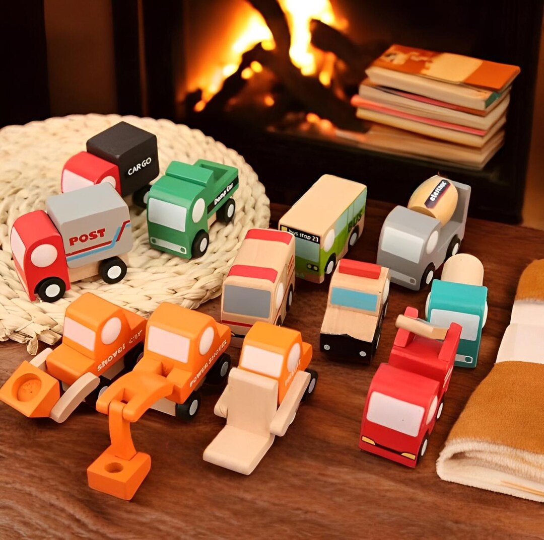 Set of 12 Colored Cars, Wooden Tiny Car Toy, Little Car Toy Push Car on ...