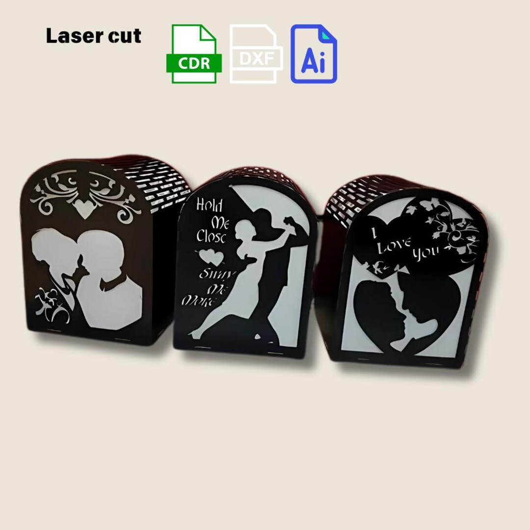 Laser Cut Romantic Couple Wooden Light Box, Starry Night Light Design ...