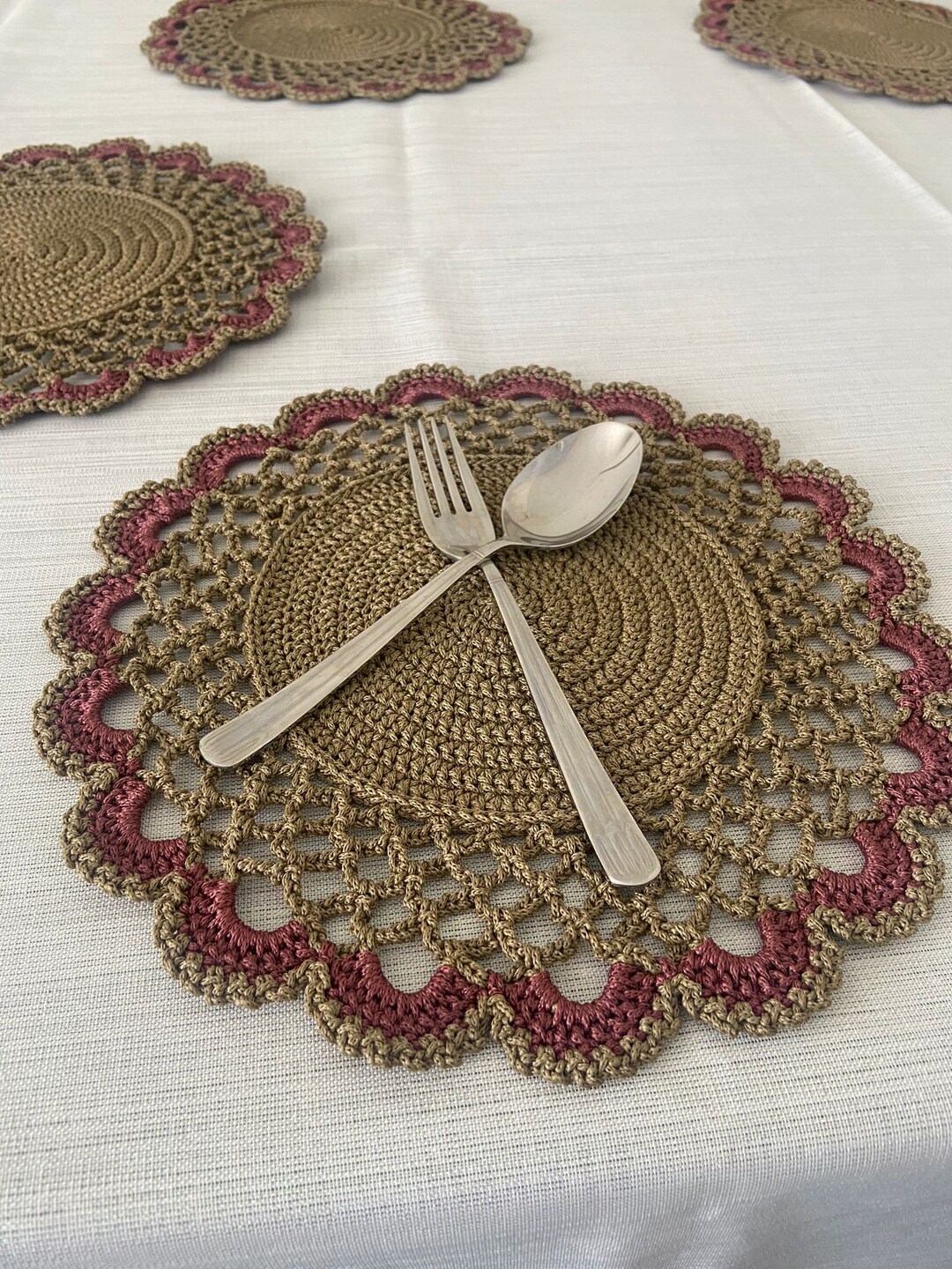 6 Pieces Handmade Supla, Crochet, American Service Set, Table ...