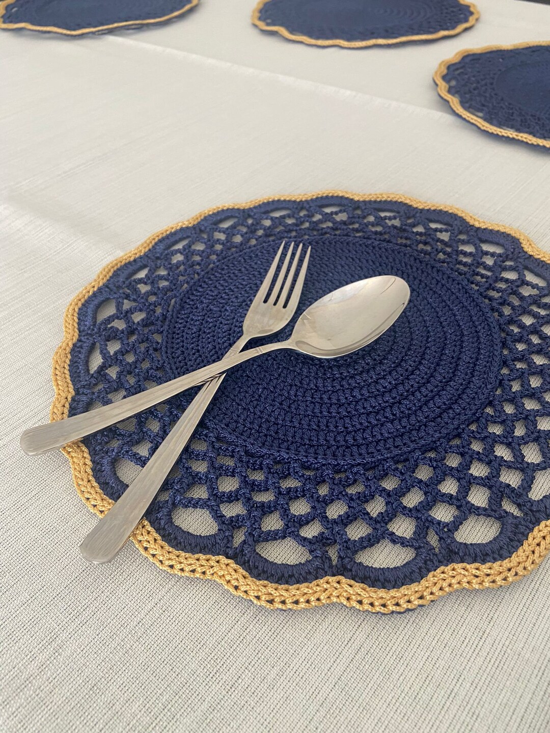 8 Pieces Handmade Supla, Crochet, American Service Set, Table ...