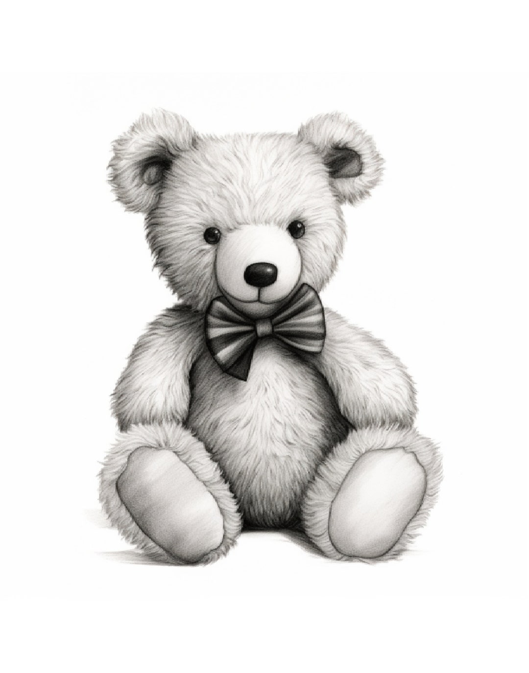 Adorable Teddy Bear Pencil Sketch With Bow Tie - Etsy